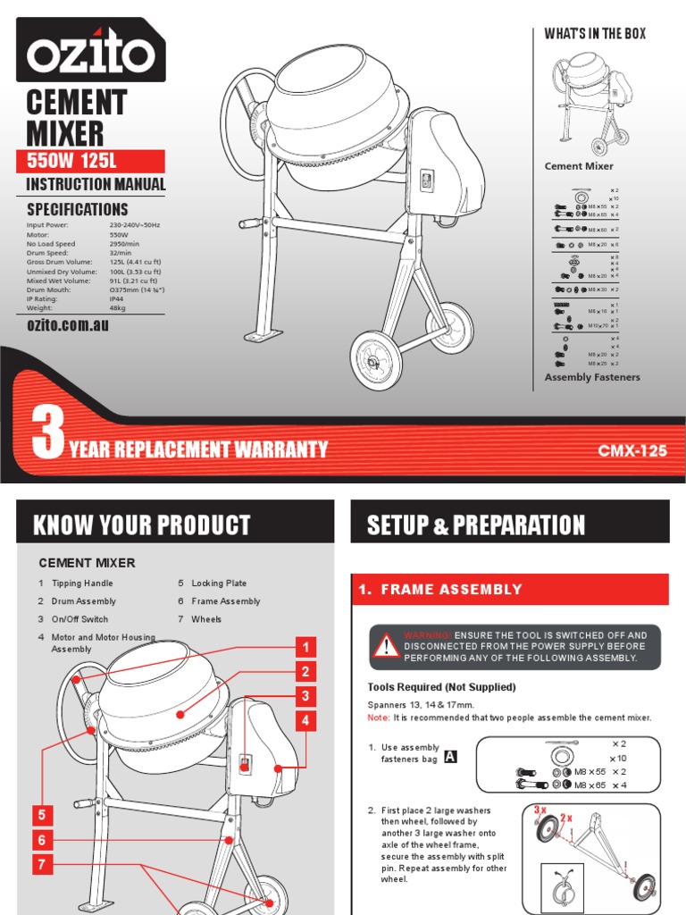 Cement Mixer: Instruction Manual Specifications | PDF | Nut (Hardware ...
