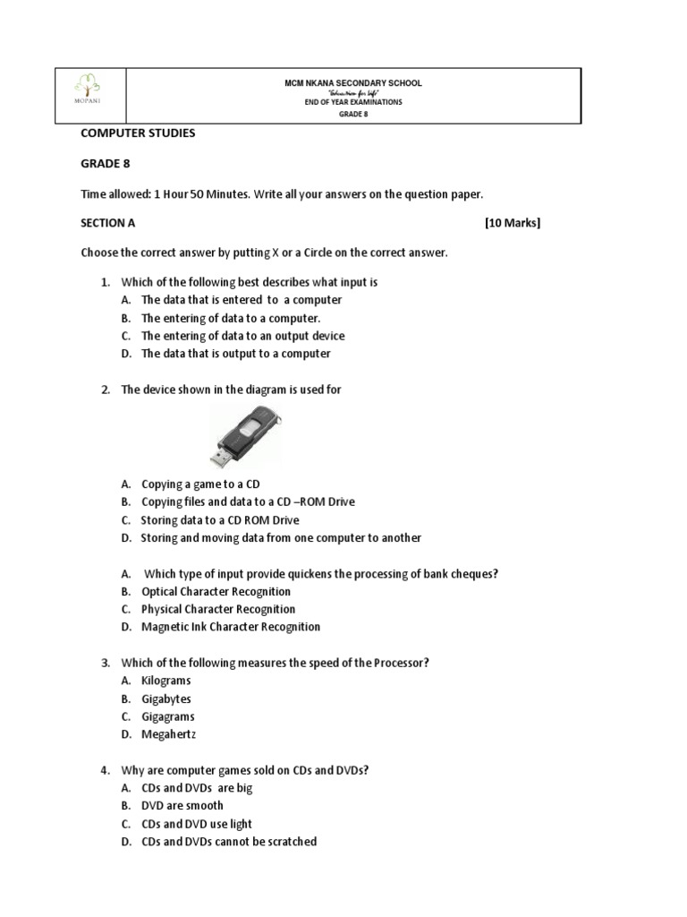 Grade 8 Computer Monthly Test January | PDF | Computer Data Storage ...