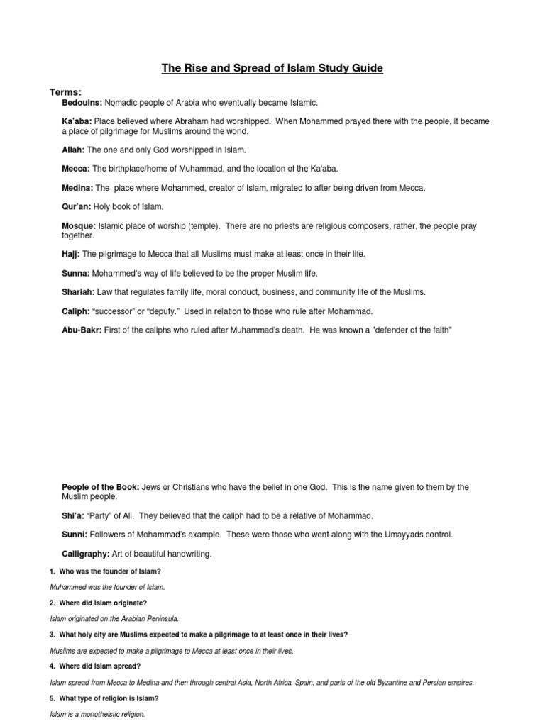 The Rise and Spread of Islam Study Guide | PDF | Muhammad | Mecca