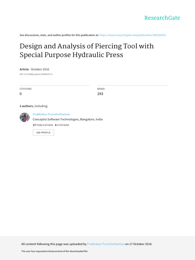 Design and Analysis of Piercing Tool With Special Purpose Hydraulic ...