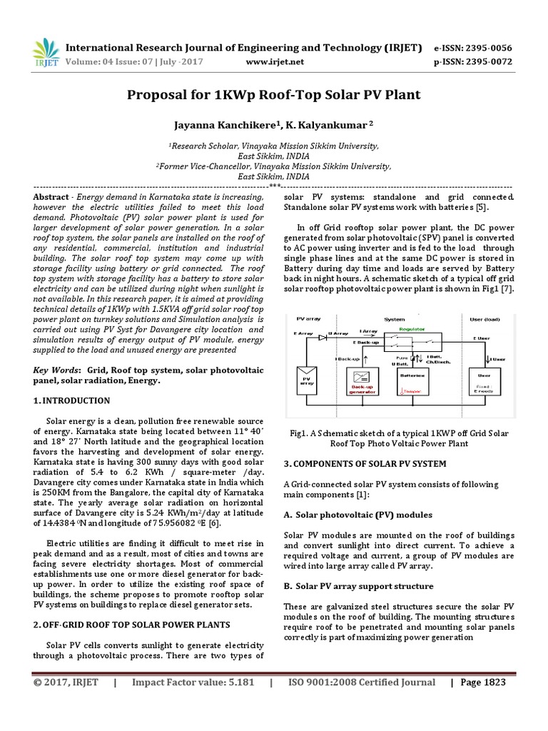 Proposal For 1kwp Roof-Top Solar PV Plant | PDF | Photovoltaics ...