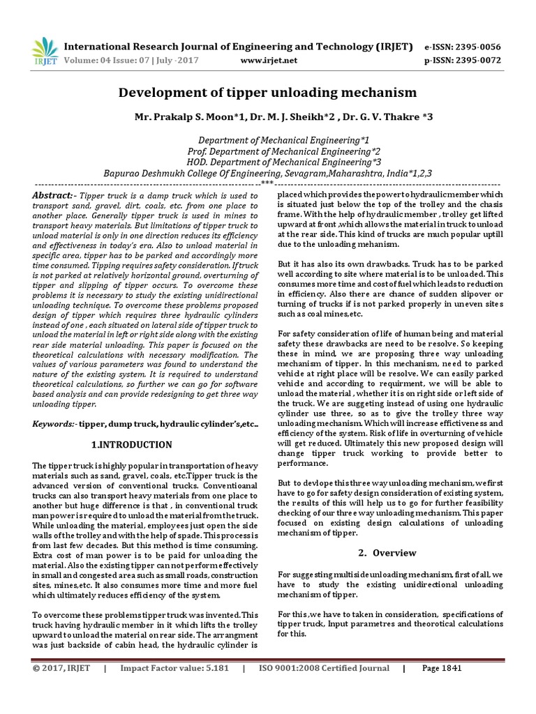 Development of Tipper Unloading Mechanism | Download Free PDF | Truck ...