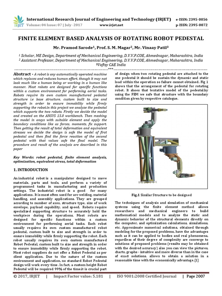 Finite Element Based Analysis of Rotating Robot Pedestal | PDF | Strength Of Materials | Finite ...