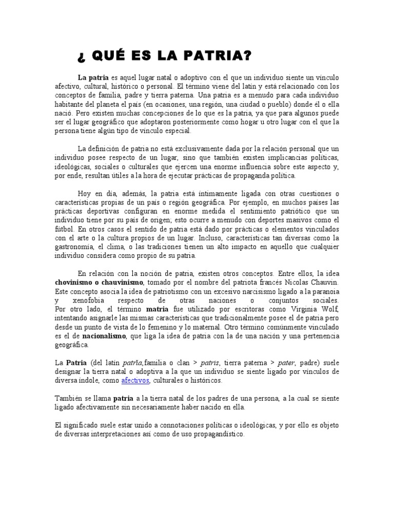 Tema Transversal, Qué Es La Patria | PDF | Patriotismo | Nación