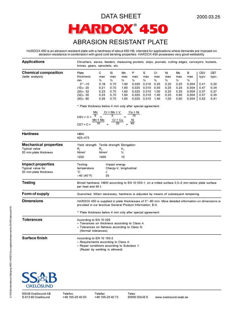 HARDOX 450.pdf | Metal Fabrication | Welding