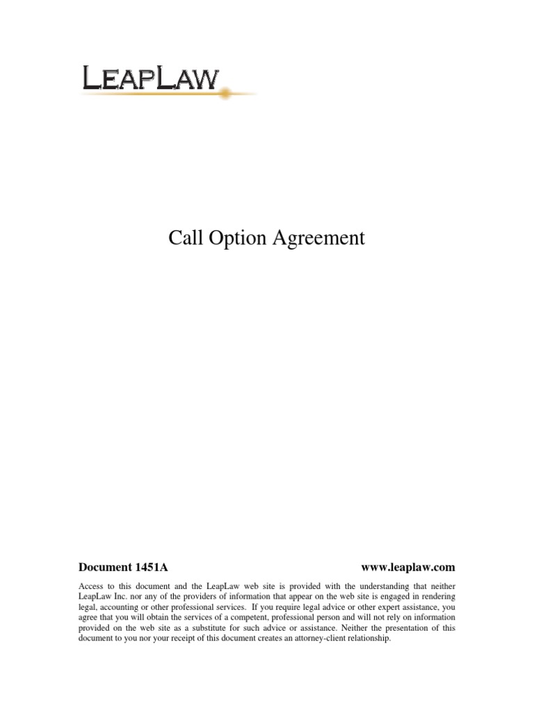 Call Option Agreement: Document 1451A | PDF | Securities Act Of 1933 ...
