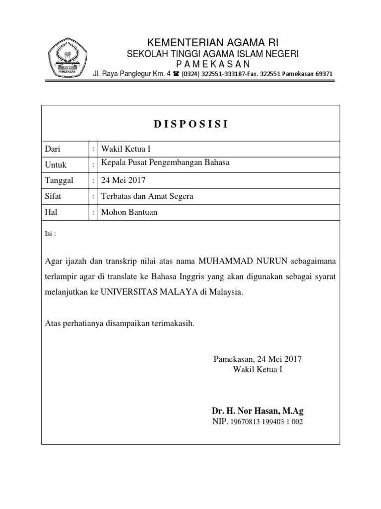 Contoh Surat Disposisi Resmi | PDF | Karier & Perkembangan ...