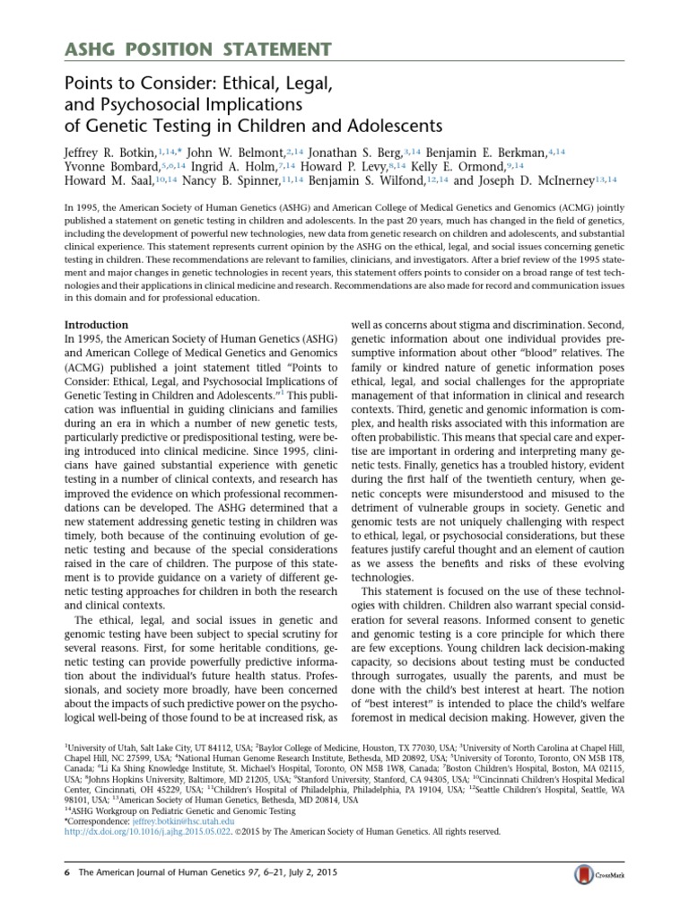 Ethical Legal and Psychosocial Issues in Genetic Testing 2015 | PDF ...