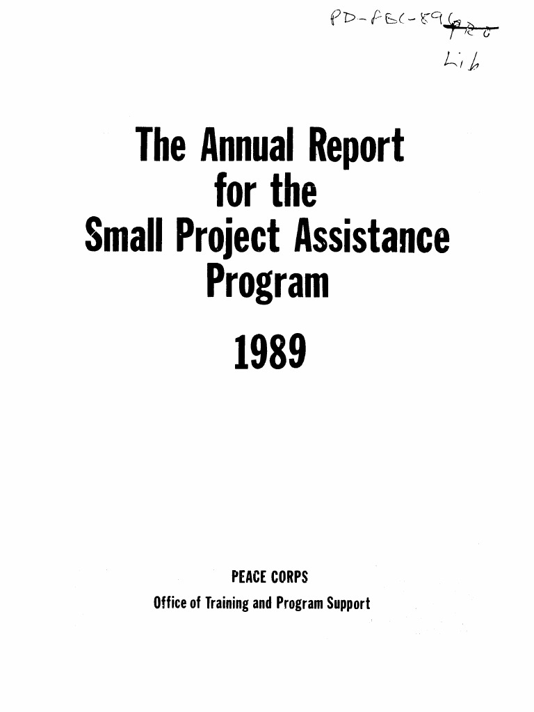 Peace Corps Small Project Assistance Program USAID Annual Report 1989 ...
