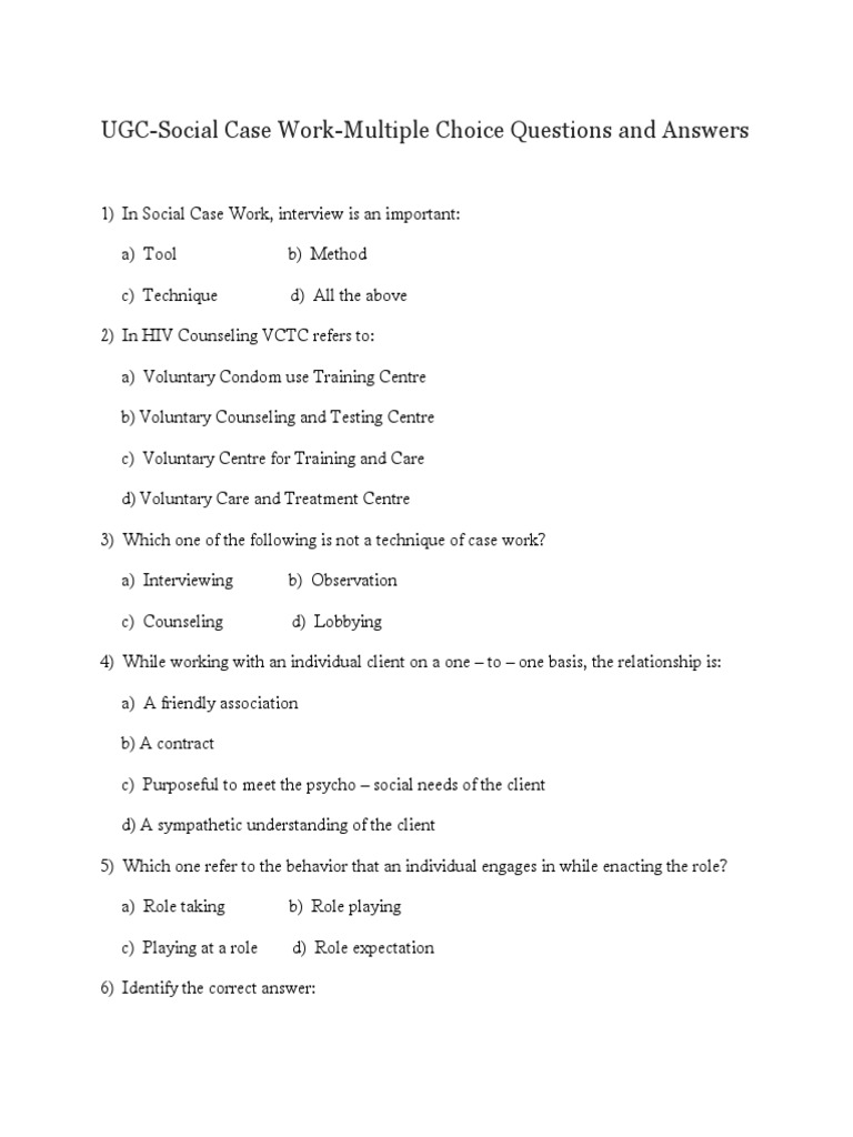 UGC-Social Case Work-Multiple Choice Questions and Answers | PDF ...