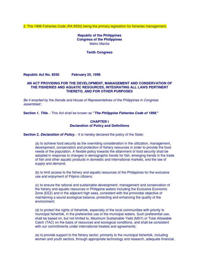 2 RA 8550 1998 Fisheries Code | PDF | Coral | Aquatic Ecosystem