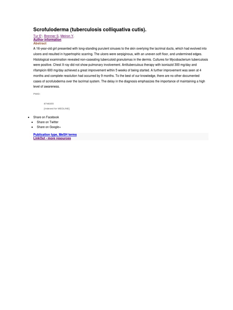 Scrofuloderma (Tuberculosis Colliquativa Cutis) .: Tur E Brenner S ...
