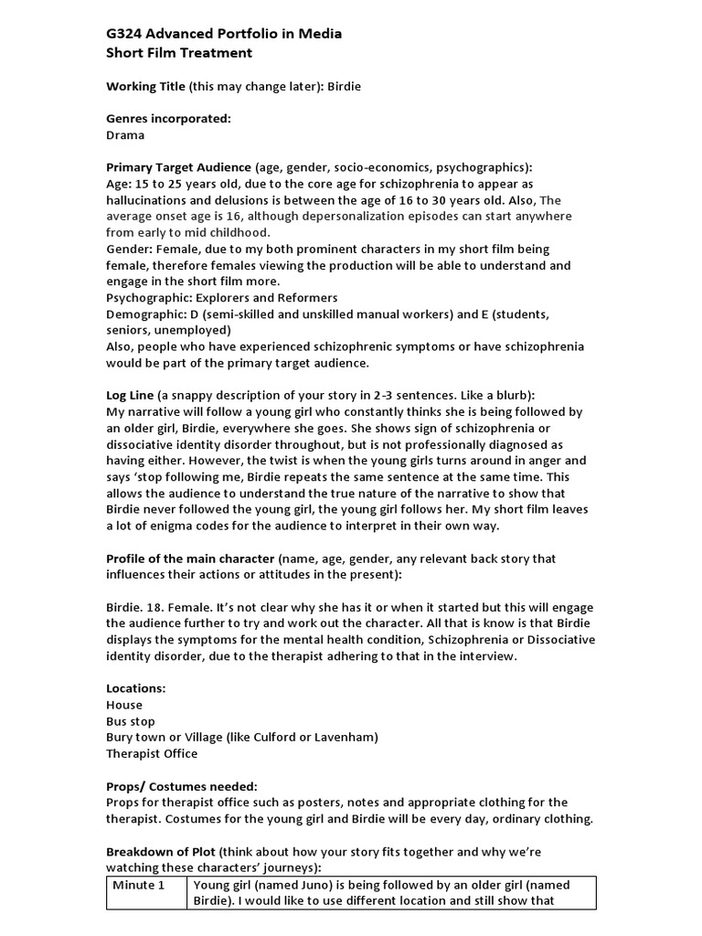 Short Film Plan | PDF | Schizophrenia | Behavioural Sciences