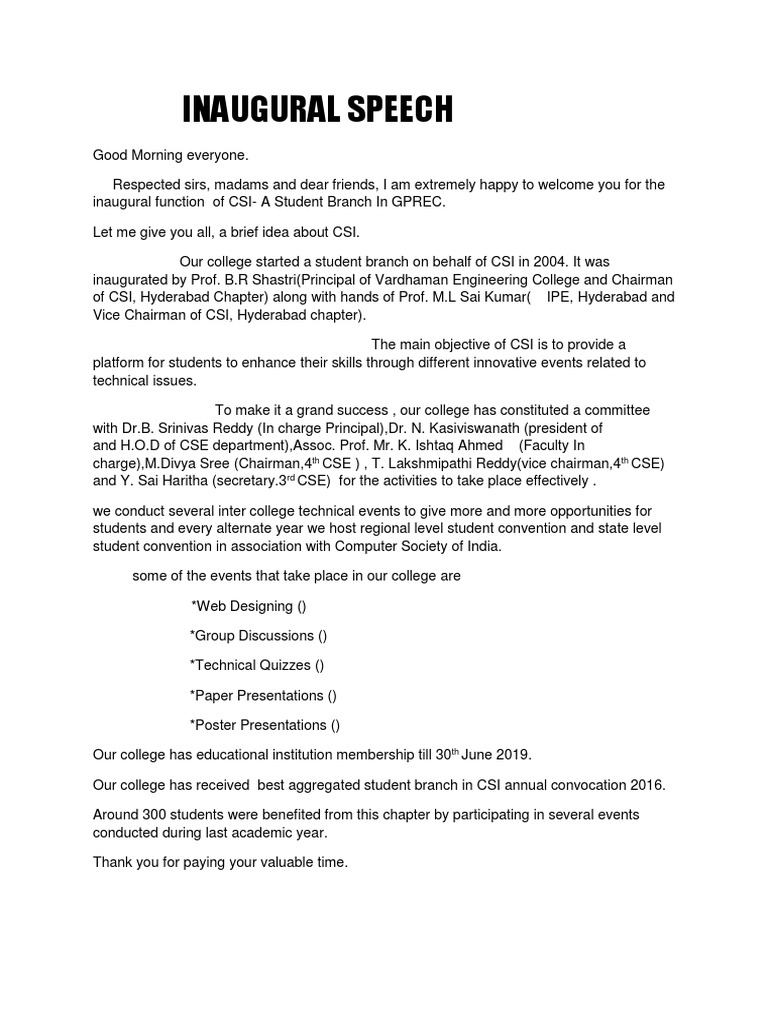 Inaugural Speech | PDF