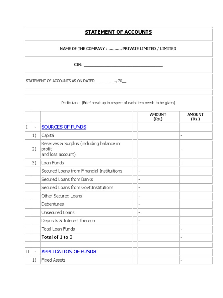 Statement of Accounts Format | Loans | Debits And Credits