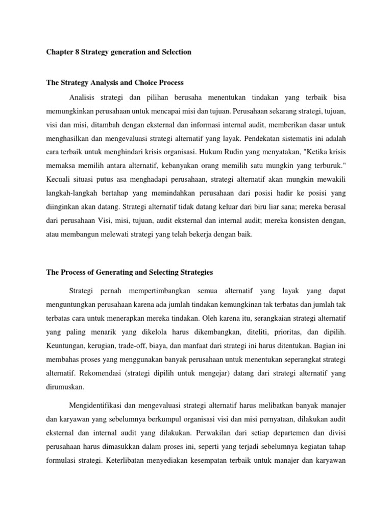Chapter 8 Strategy Generation and Selection | PDF