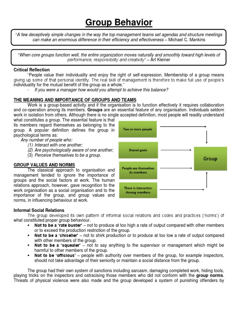 Human Behavior Management (Informal and Formal Groups) | PDF | Norm ...