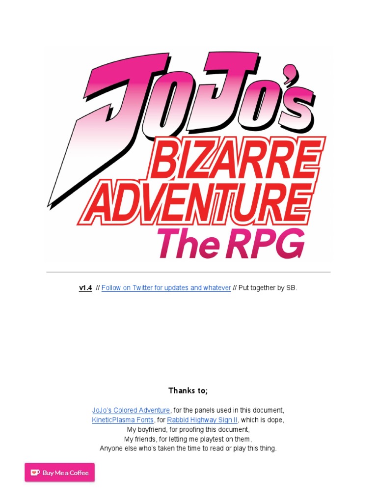 JoJos Bizarre Adventure - The RPG | PDF | Role Playing Games | Gaming