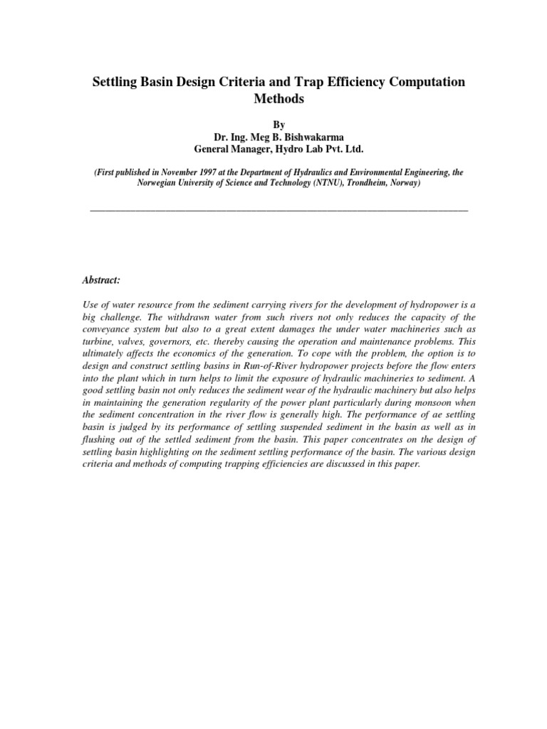 Settling Basin Design and Efficiency | PDF | Sediment | Reynolds Number