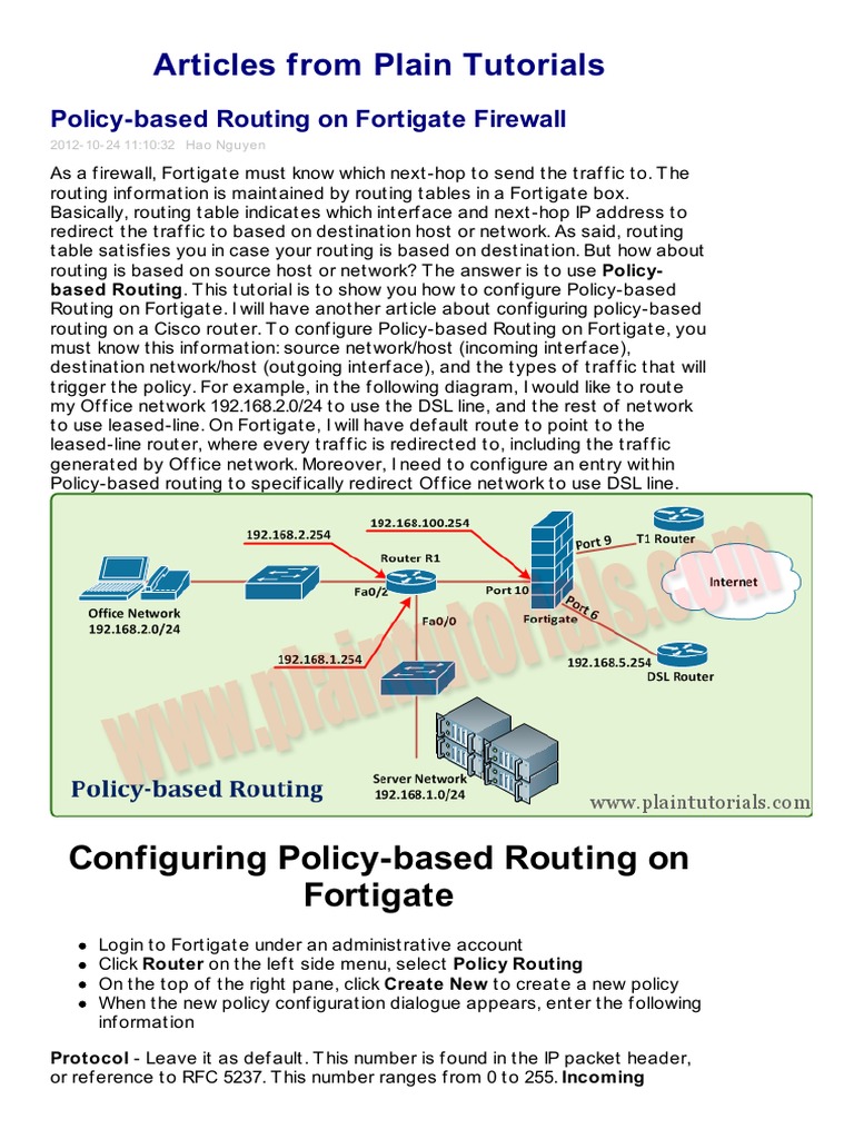 Policy Based Routing On Fortigate Firewall | PDF | Network Architecture | Internet