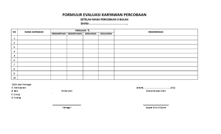 FORM Evaluasi Karyawan PERCOBAAN | PDF FORM Evaluasi Karyawan PERCOBAAN | PDF