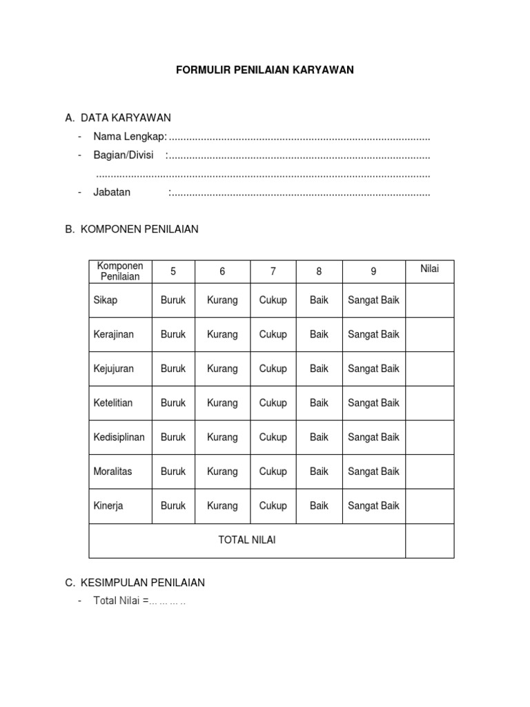 Form Penilaian Karyawan 1 | PDF