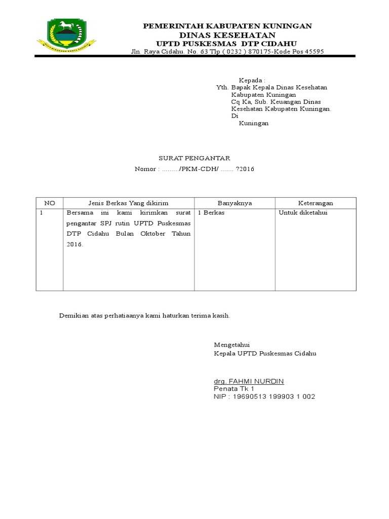 Surat Pengantar SPJ | PDF