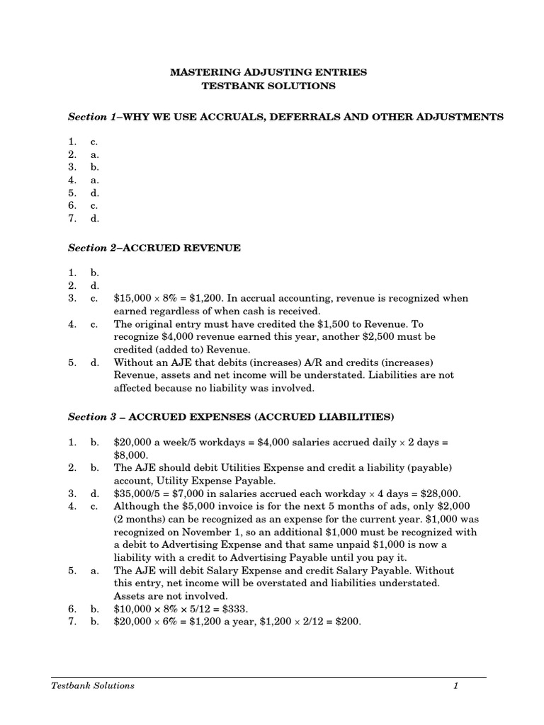 Mastering Adjusting Entries Testbank Answers | PDF | Debits And Credits ...