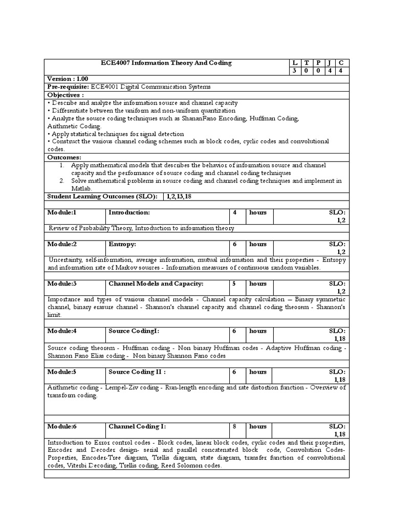 ECE4007 Information-Theory-And-Coding ETH 1 AC40 | PDF | Forward Error Correction | Data Compression