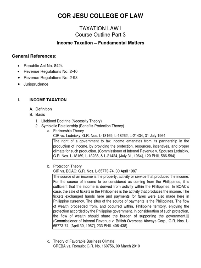 Tax Outline With Case Doctrines | PDF | Withholding Tax | Dividend