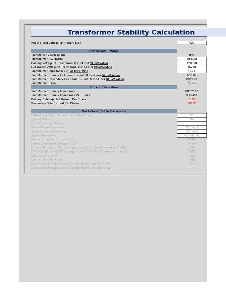 Transformer Stability Test Calculation BAK | PDF | Volt | Transformer