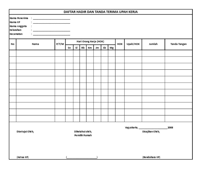 Form Daftar Hadir tukang-HOK | PDF