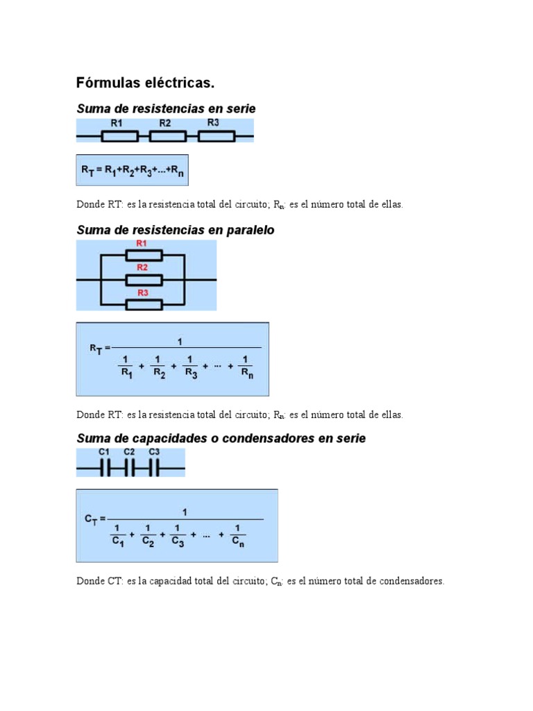 Fórmulas eléctricas | Energia electrica | Corriente eléctrica