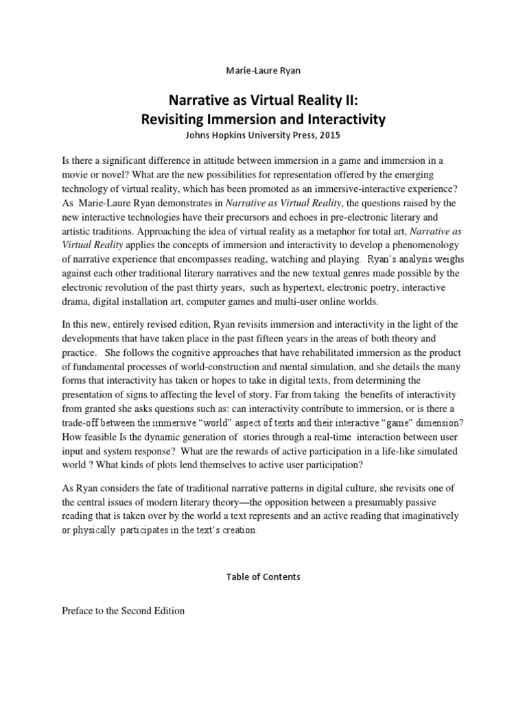 Narrative As Virtual Reality II Revisiti | PDF | Virtual Reality | Interactivity