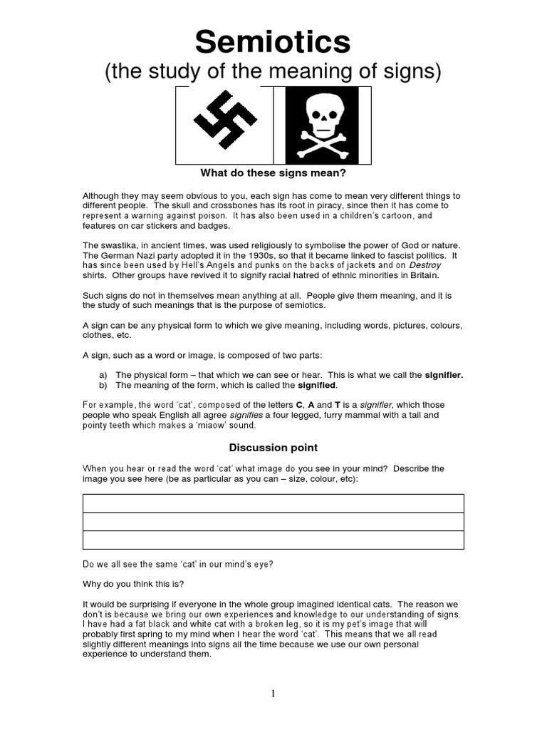 Semiotics Handout and Worksheet | PDF | Cats | Mind