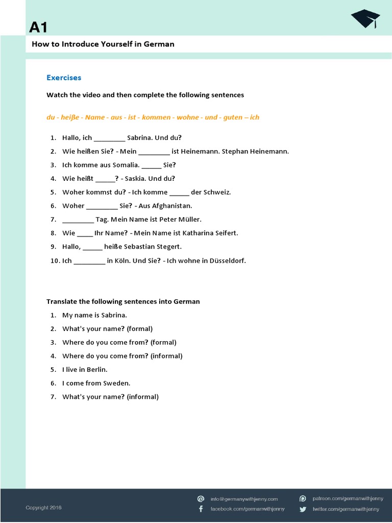 How To Introduce Yourself in German A1 | PDF