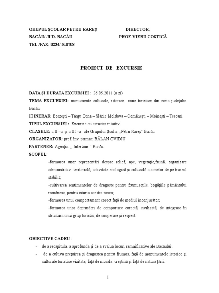 1 Proiect Excursie | PDF