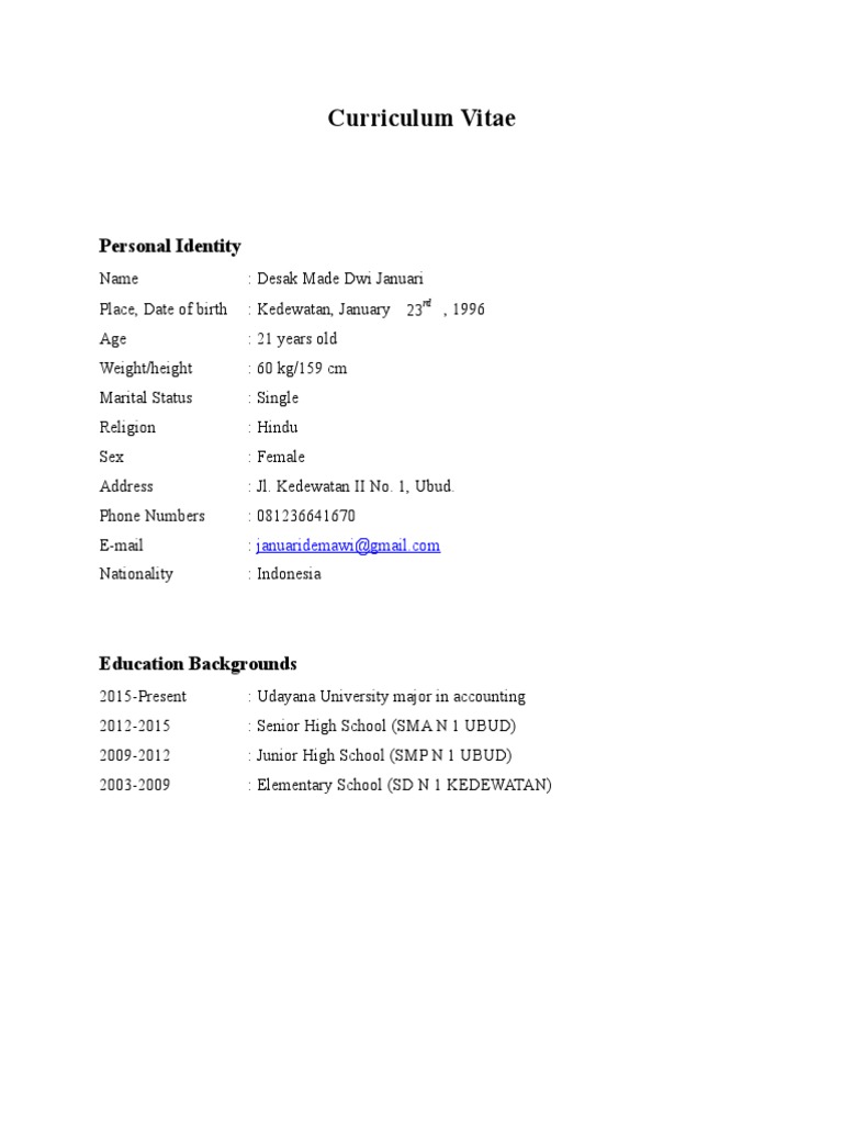 Curriculum Vitae: Personal Identity | PDF | Wellness
