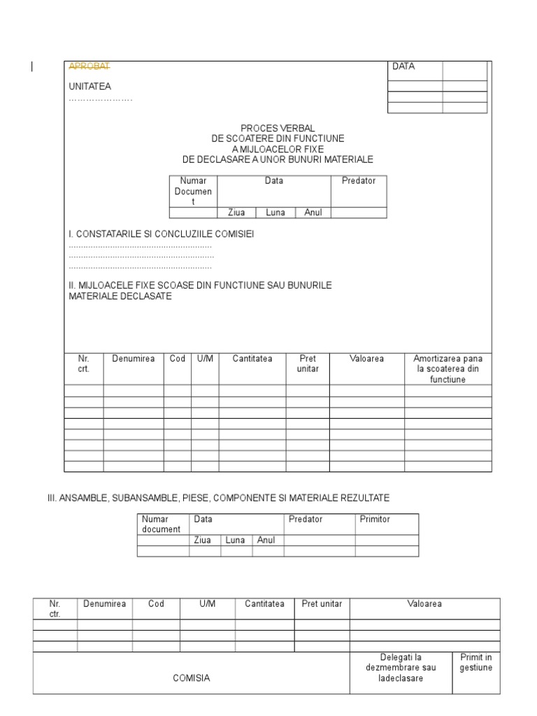 Proces Verbal de Scoatere Din Functiune A Mijloacelor Fixe | PDF