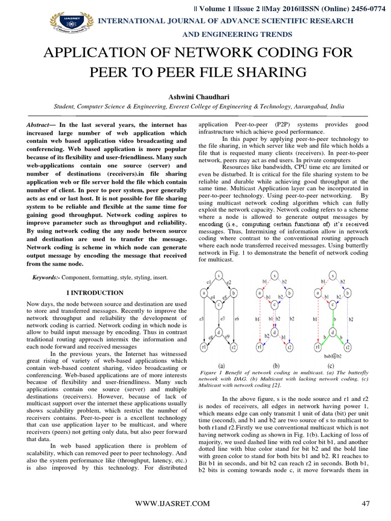 Application Of Network Coding For Peer To Peer File Sharing Pdf Peer To Peer Computer Network