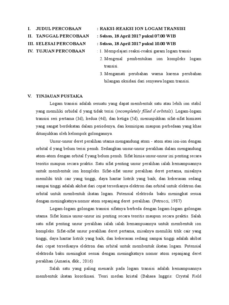 Reaksi Ion Logam Transisi dan Kompleksnya | PDF