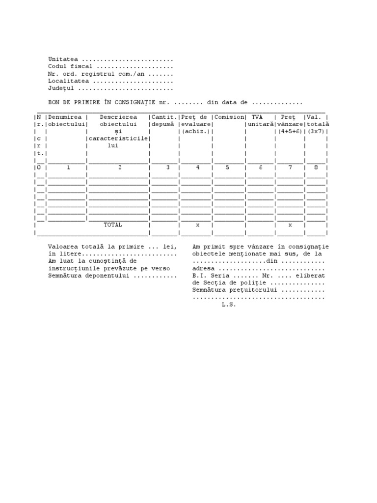 Bon de Primire in Consignatie Cod 14 3 2 | PDF