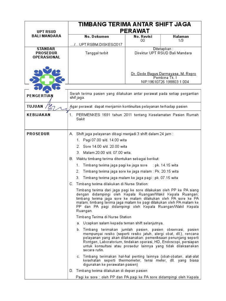 Sop Timbang Terima Antar Shift Jaga Perawat | PDF