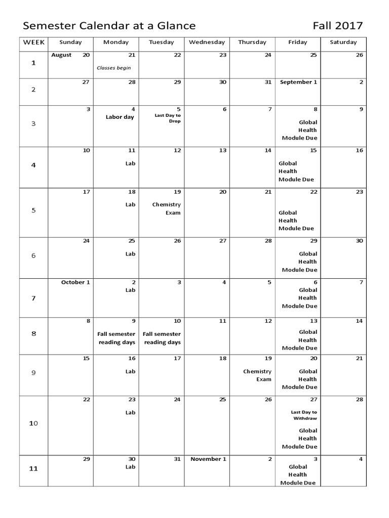Semester Calendar Fall 2017 | PDF | Academic Term | Holidays