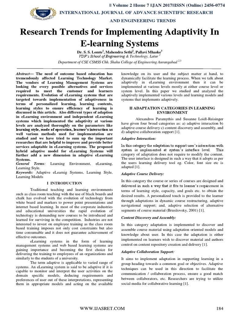 Research Trends For Implementing Adaptivity in Elearning System | PDF | Educational Technology ...