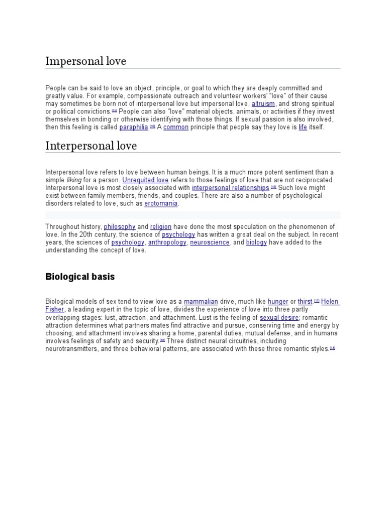 Exploring the Concepts of Impersonal Love, Interpersonal Love, and the ...