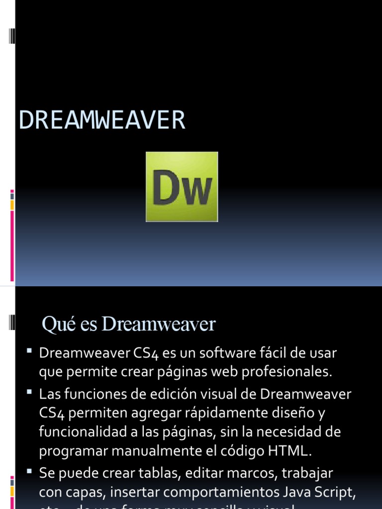 Diapositivas de Dreamweaver | PDF | Adobe Dreamweaver | HTML