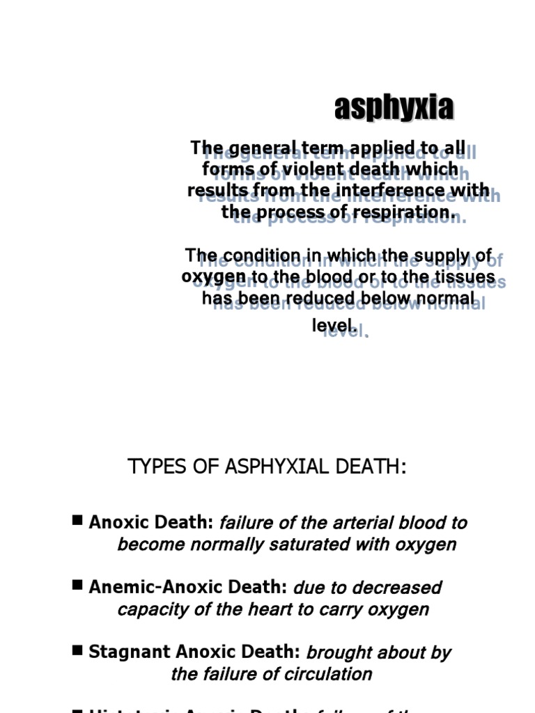 Types and Mechanisms of Asphyxia | PDF | Hypoxia (Medical) | Combustion