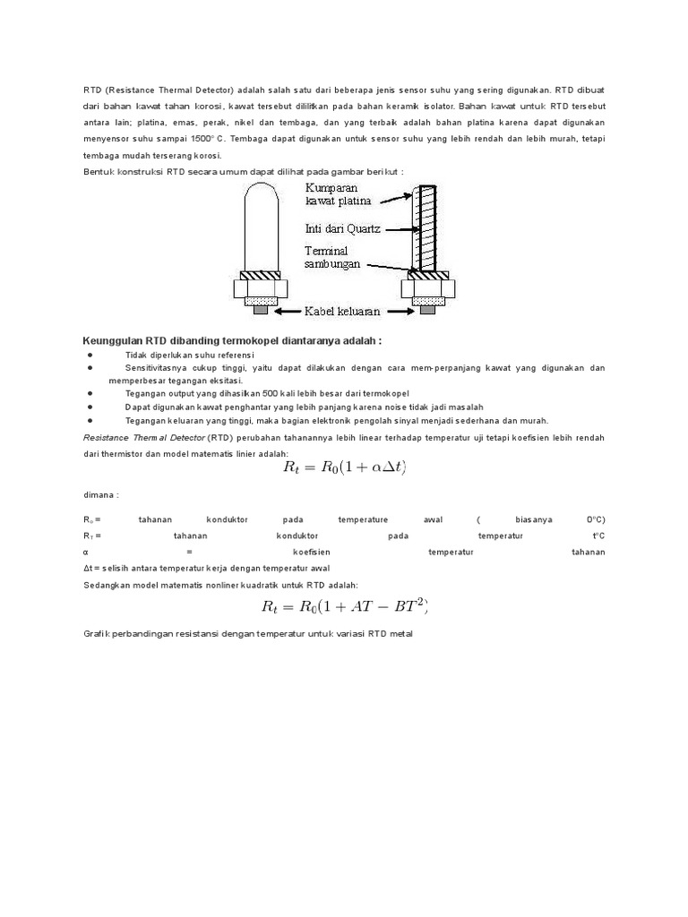 Keunggulan RTD Dibanding Termokopel Diantaranya Adalah | PDF