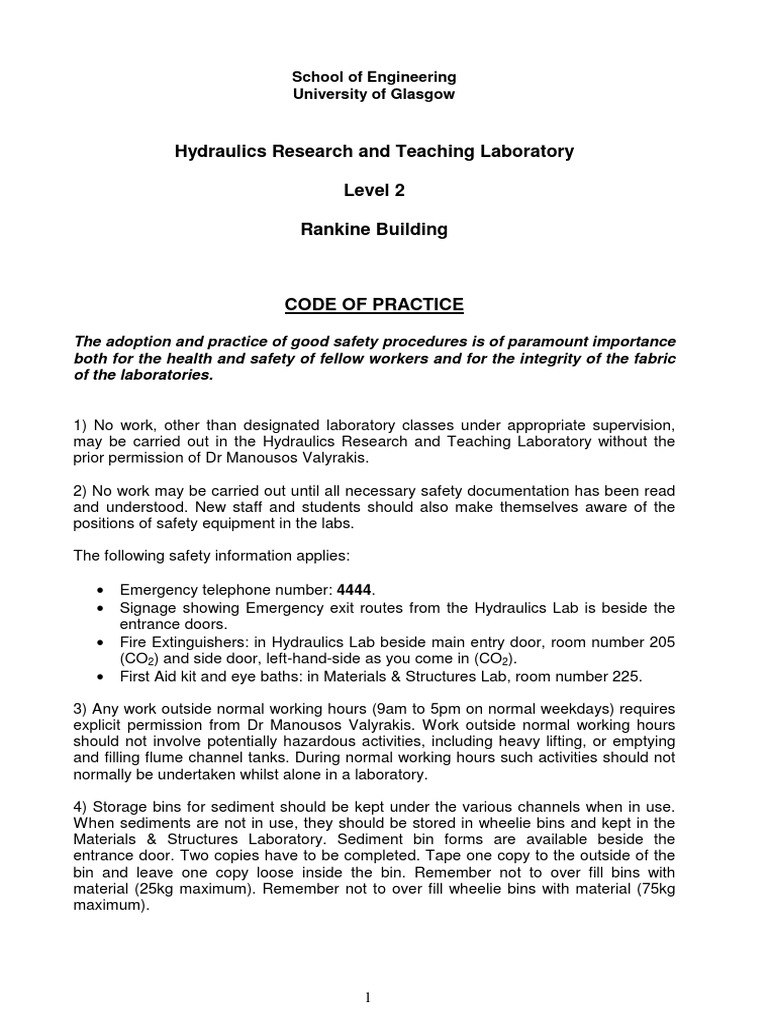 Hydraulics Research and Teaching Laboratory Level 2 Rankine Building ...